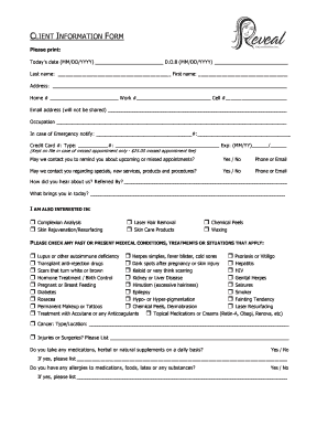 Fillable Online revealrejuv LIENT INFORMATION FORM - Reveal Rejuv Fax ...