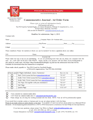 Fillable Online friendsoffairfieldrugby Commemorative Journal - Ad ...