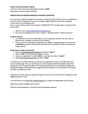 Fillable Online 7loavescommunity Kroger Community Rewards Program The ...