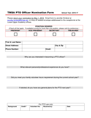 Fillable Online tmsa TMSA PTO Officer Nomination Form School Year: 2016 ...