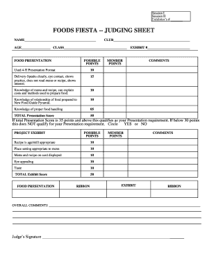 Fillable Online cebutte ucdavis FOODS FIESTA -- JUDGING SHEET Fax Email ...