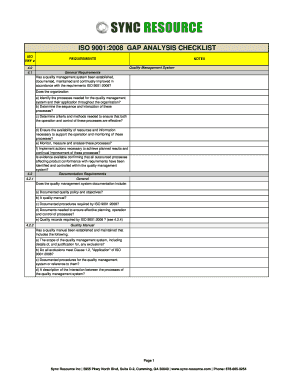 Fillable Online ISO 9001 - Gap Analysis Form - Download.xlsx Fax Email ...