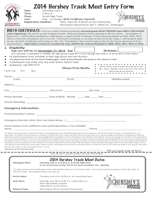 Fillable Online 2014 Hershey Track Meet Entry Form - Community ...