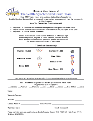 Fillable Online Become a Major Sponsor of The Seattle Synchronized Swim ...