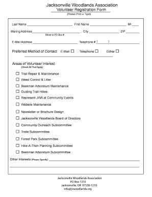 Fillable Online Woodlands Volunteer Application Fax Email Print - pdfFiller