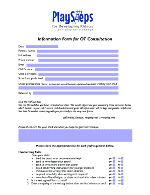 Fillable Online Information Form for OT Consultation - PlaySteps Fax ...