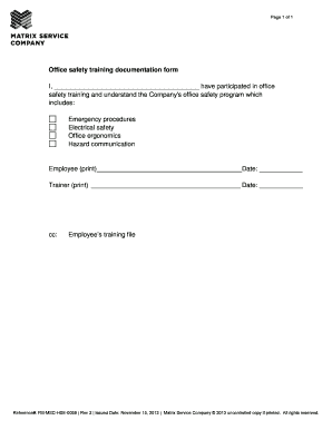 Fillable Online Office safety training documentation form Fax Email ...