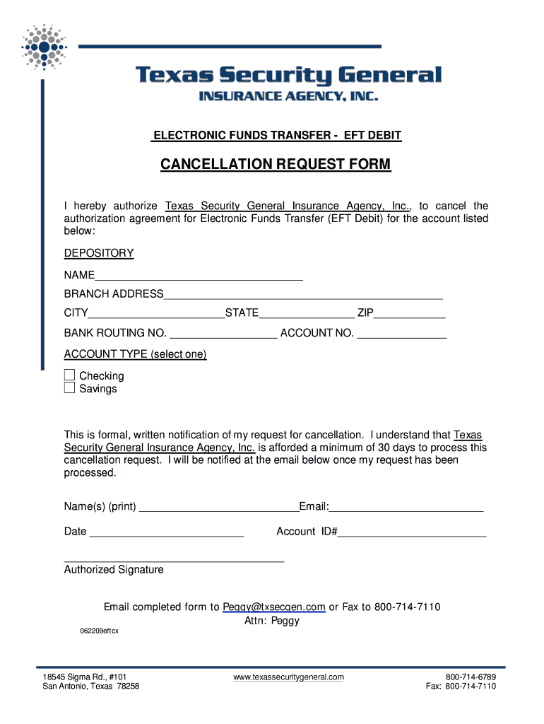 Fillable Online EFT Authorization Form-Insured- Cancellation Request 2 ...
