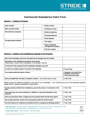 Fillable Online Commercial Subsidence Claim Form - Stride Fax Email ...