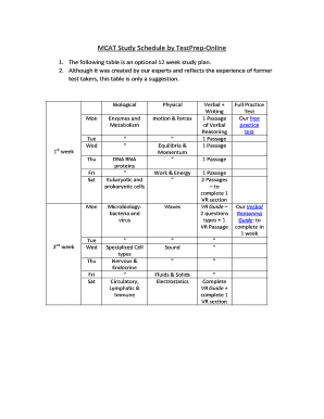 Fillable Online MCAT Study Schedule by TestPrep-Online Fax Email Print ...