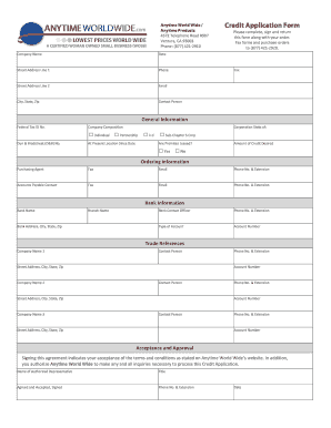 Fillable Online Credit Application Form - ANYTIME WORLD WIDE Fax Email ...
