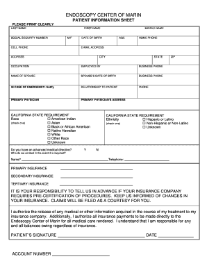 Fillable Online ENDOSCOPY CENTER OF MARIN Fax Email Print - pdfFiller