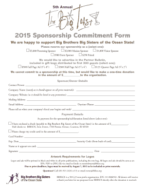 Fillable Online thebigtoast 2015 Sponsorship Commitment Form - TheBigToast.org Fax Email Print ...