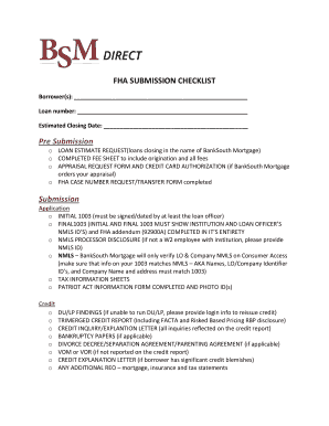 Fillable Online FHA SUBMISSION CHECKLIST - bsmdirect.com Fax Email Print - pdfFiller