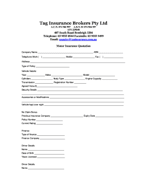 Fillable Online Tag Insurance Brokers Pty Ltd Fax Email Print - pdfFiller