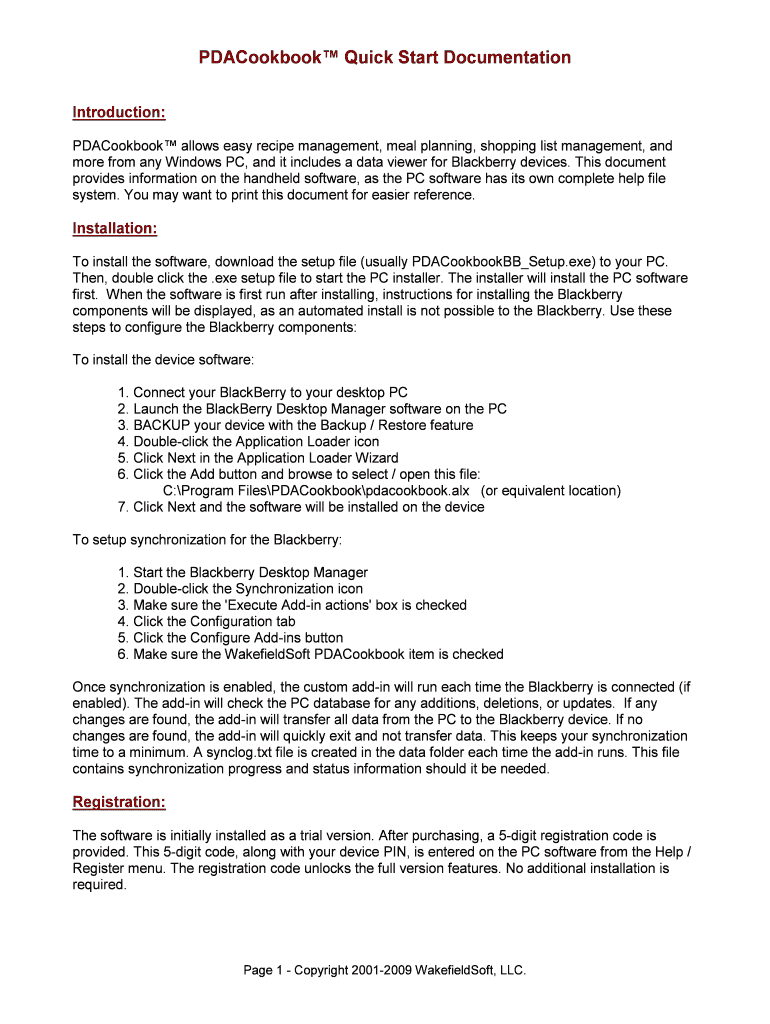 Fillable Online PDACookbook Quick Start Documentation Fax Email Print - pdfFiller