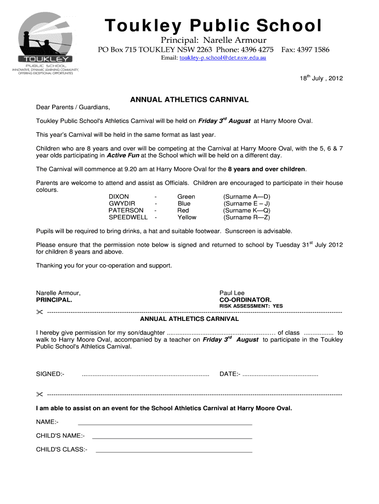 Fillable Online toukley-p schools nsw edu PERMISSION NOTE.doc - toukley ...