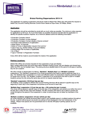 Fillable Online filmbristol co Bristol Parking Dispensations 201314 The ...
