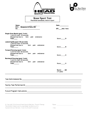 Fillable Online Knee Sport Test - Dr Ben Petre Fax Email Print - pdfFiller