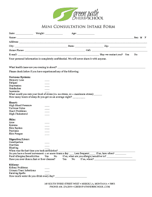 Fillable Online Mini consult Intake - Green Path Herb School Fax Email ...