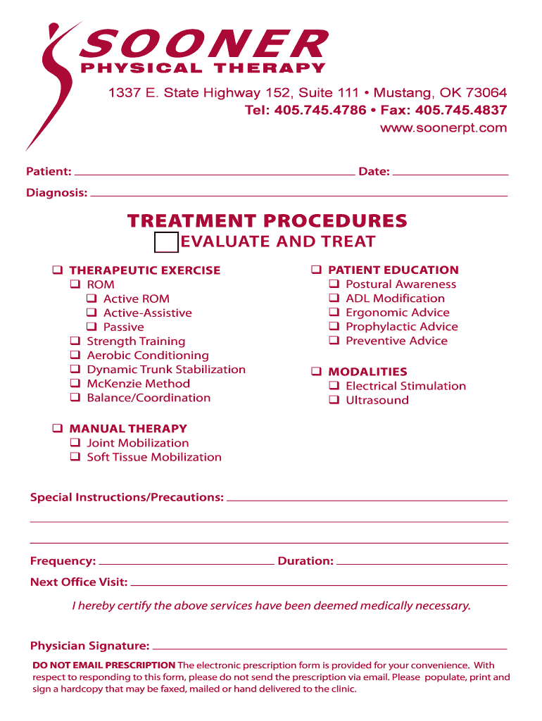 Fillable Online TREATMENT PROCEDURES o EVALUATE AND TREAT Fax Email ...
