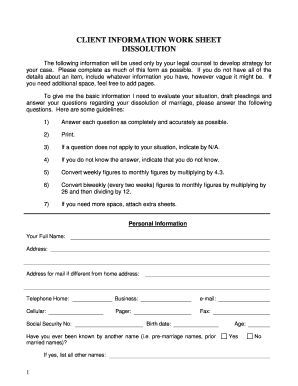 Fillable Online CLIENT INFORMATION WORK SHEET Fax Email Print - pdfFiller