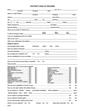 Fillable Online PATIENT HEALTH RECORD - dhswyomissing.com Fax Email ...