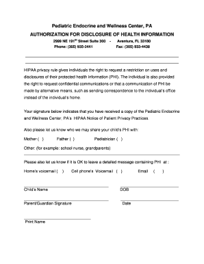Fillable Online Pediatric Endocrine and Wellness Center, PA AUTHORIZATION ... Fax Email Print ...