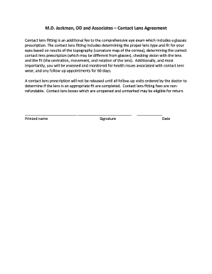 Fillable Online M.D. Jackman, OD and Associates Contact Lens Agreement ...