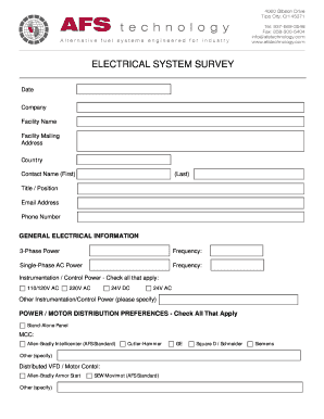 Fillable Online ELECTRICAL SYSTEM SURVEY - AFS Technology Fax Email ...