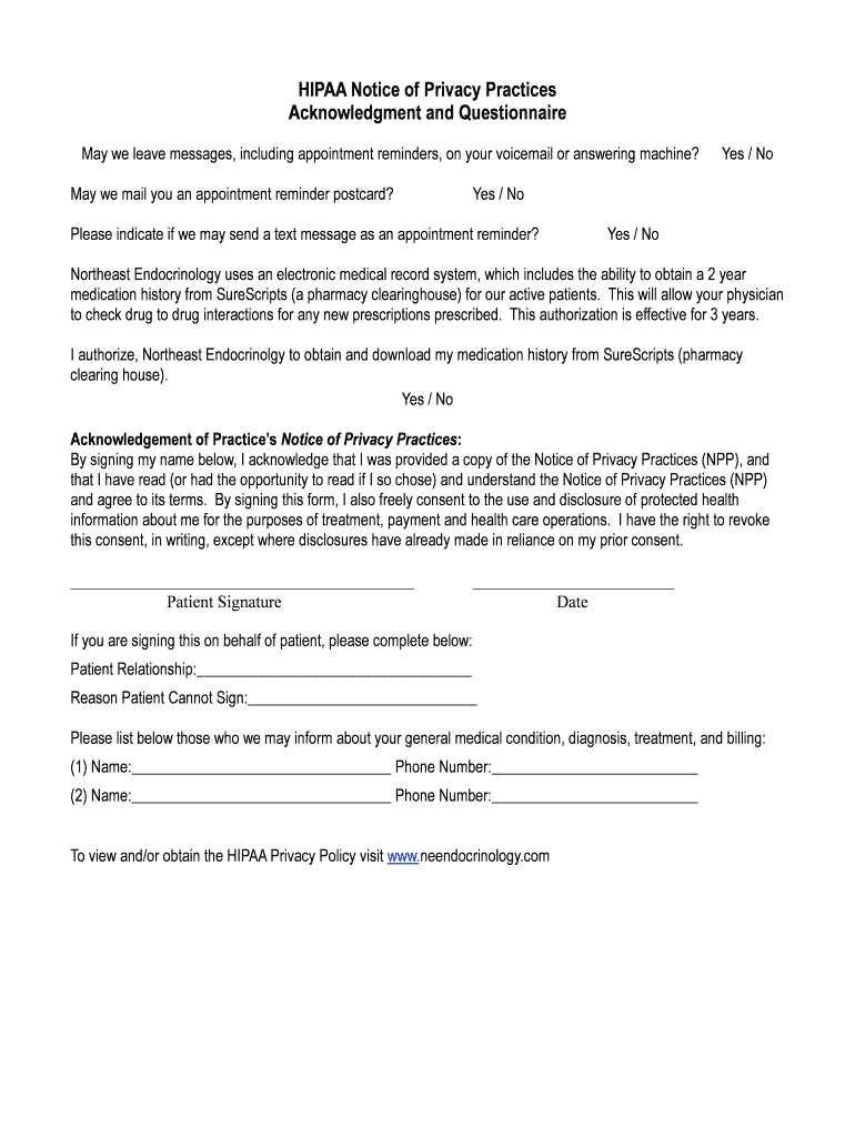 Fillable Online HIPAA Acknowledgement and Questionnaire Fax Email Print ...