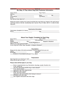 Fillable Online Indoor Dog Park Customer Information Fax Email Print ...