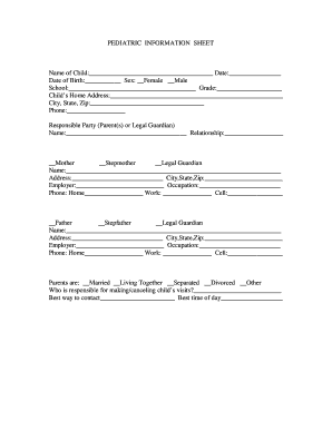 Fillable Online PEDIATRIC INFORMATION SHEET - AnneMariePalzer.com Fax ...