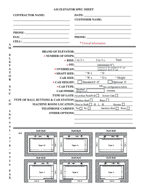 Fillable Online AM Elevator Spec Sheet. AM Elevator Spec Sheet Fax ...