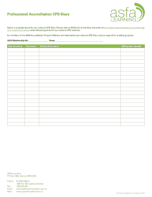 Fillable Online superannuation asn Professional Accreditation CPD Diary - ASFA - superannuation ...