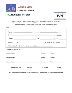 Fillable Online PTA Membership Form - harborview.ccsdschools.com Fax ...