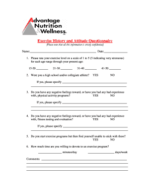 Fillable Online Exercise History and Attitude Questionnaire - Bethlehem ...