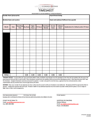 Fillable Online TIMESHEET - Locum Connections Fax Email Print - pdfFiller