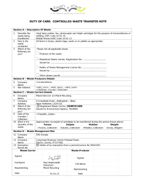 Fillable Online planitrecycling co DUTY OF CARE CONTROLLED WASTE ...