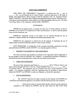 Fillable Online JOINT USE AGREEMENT - turnberryatstjohns.com Fax Email ...