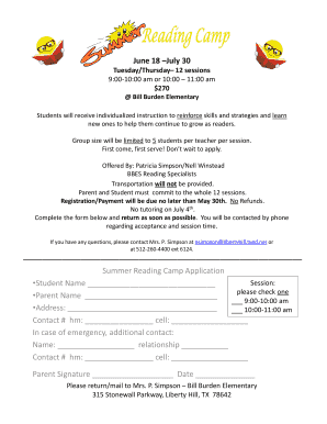 Fillable Online Microsoft PowerPoint - Summer Reading Camp.pptx Fax ...