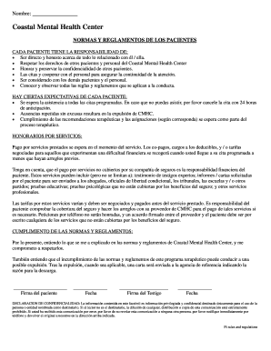 Fillable Online Pt rules and regulations Nombre: Coastal Mental Health ...