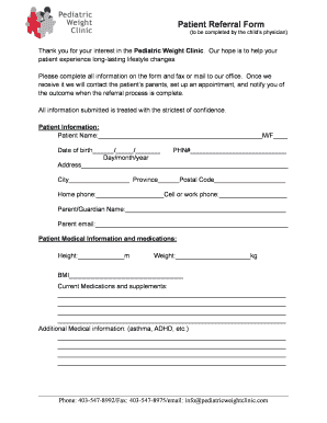 Fillable Online Patient Referral Form - Pediatric Weight Clinic Fax ...
