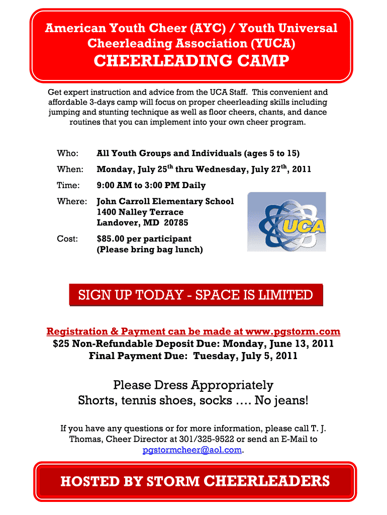 Fillable Online American Youth Cheer (AYC) / Youth Universal ...