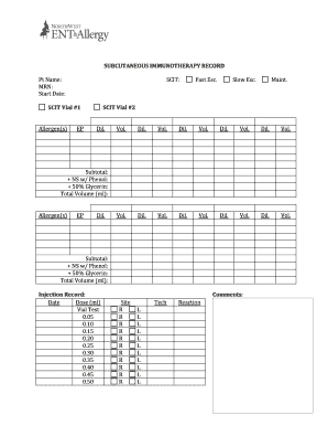 Fillable Online SUBCUTANEOUS IMMUNOTHERAPY RECORD SCIT Vial #1 SCIT ...