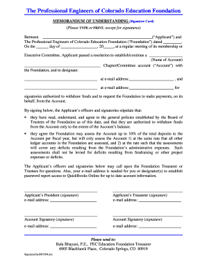 Fillable Online pec MEMORANDUM OF UNDERSTANDING (Signature Card) - pec ...