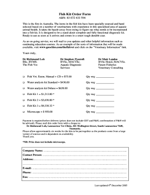Fillable Online Fish Kit Order Form - The Fish Vet Fax Email Print - pdfFiller