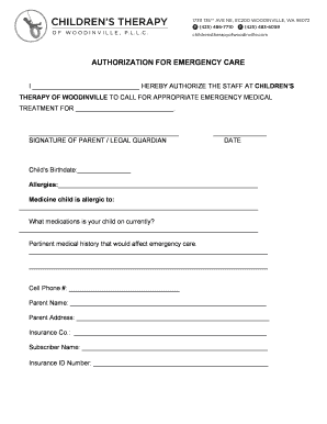 Fillable Online AUTHORIZATION FOR EMERGENCY CARE Fax Email Print ...