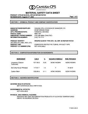 Fillable Online ftpipelinesystems co MATERIAL SAFETY DATA SHEET - FT Pipeline systems ...