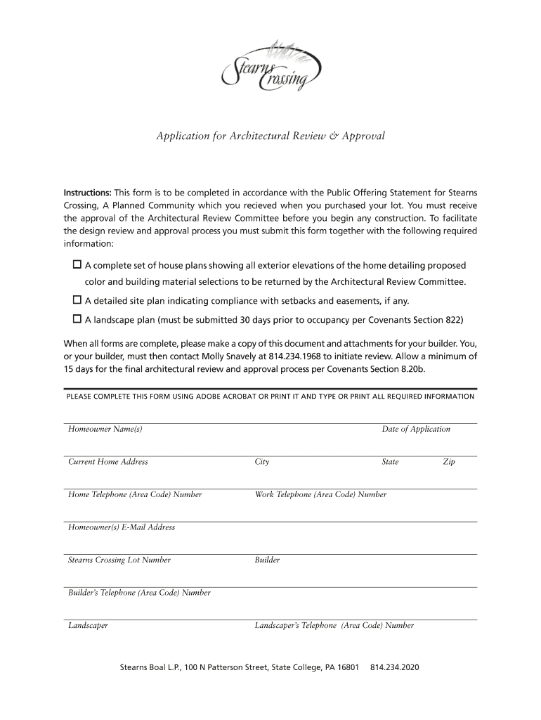 Fillable Online Application for Architectural Review amp Approval Fax ...